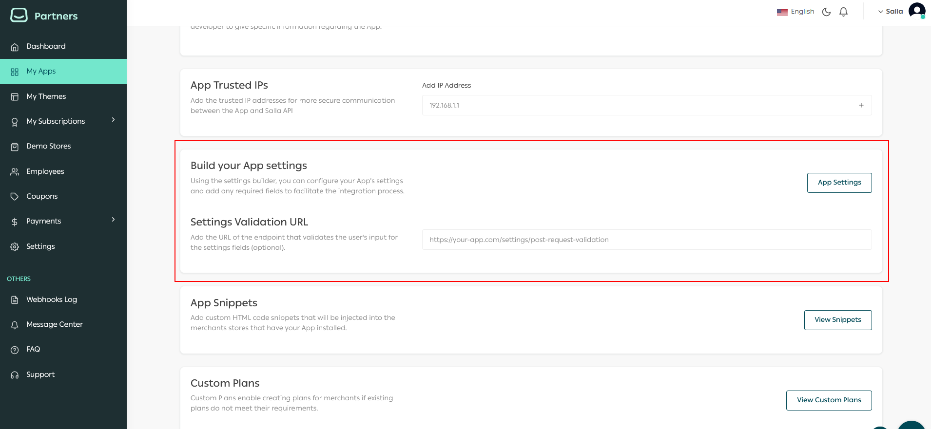 How to create and update Private Apps - Salla Developers