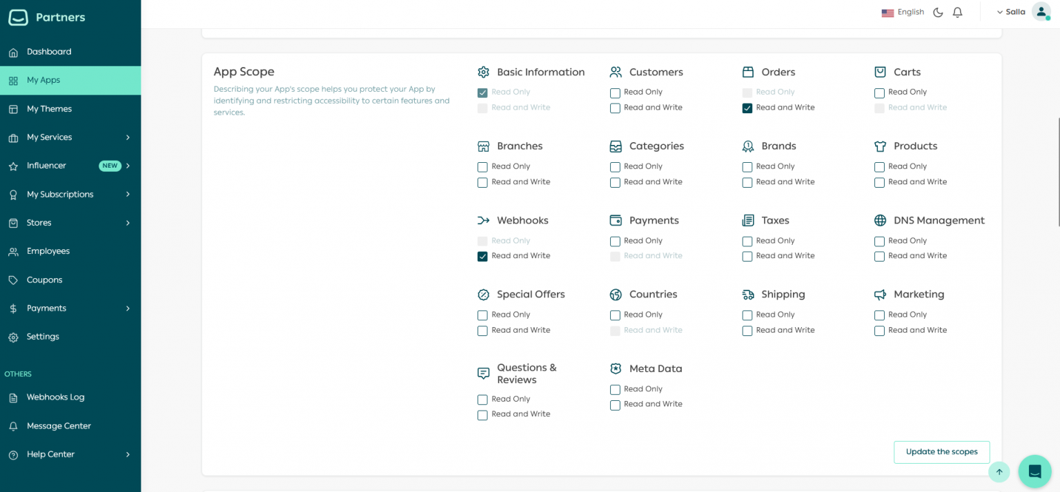 Create Your First App on Salla Partner Portal - Salla Developers