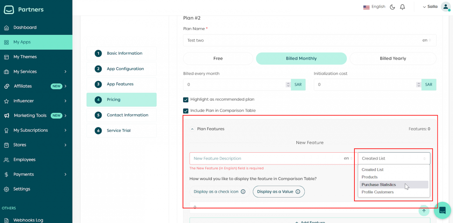 Compare App Features for your Salla Apps - Salla Developers